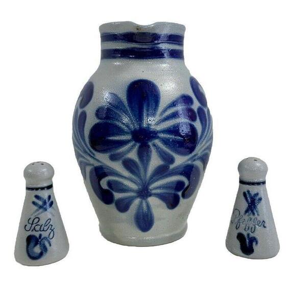 Other | Vintage Handarbeit Pottery Salt Glazed Stoneware Cobalt Pitcher ...